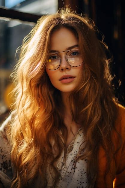 Woman With Glasses And Long Hair Premium Ai Generated Image