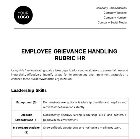 Free Employee Grievance Handling Rubric Hr Template To Edit Online