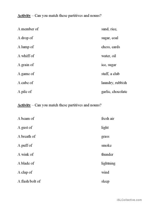 Partitives English Esl Worksheets Pdf And Doc