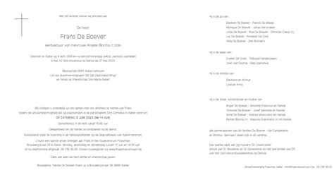 Overlijden Van De Heer Frans De Boever Aalter Be Pipa