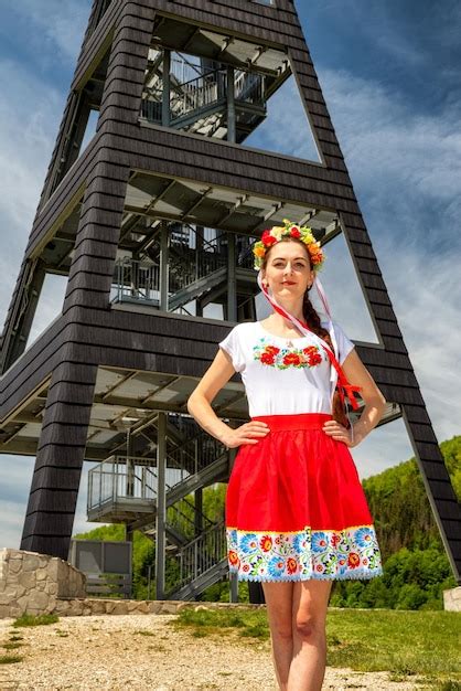 Premium Photo Pretty Young Girl In White Shirt And Red Skirt Posing