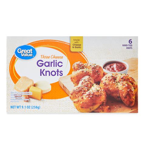 Great Value Three Cheese Garlic Knots 91 Oz 6 Count Frozen With