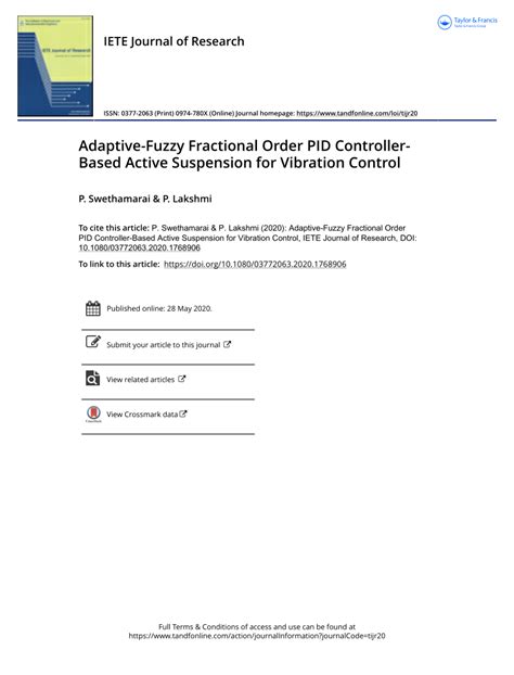 Pdf Adaptive Fuzzy Fractional Order Pid Controller Based Active Suspension For Vibration Control