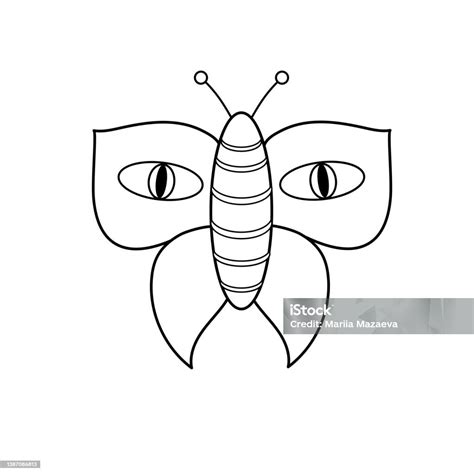 나비의 윤곽 흑백 그림 벡터 그림입니다 색칠 페이지입니다 귀여운에 대한 스톡 벡터 아트 및 기타 이미지 귀여운 나비