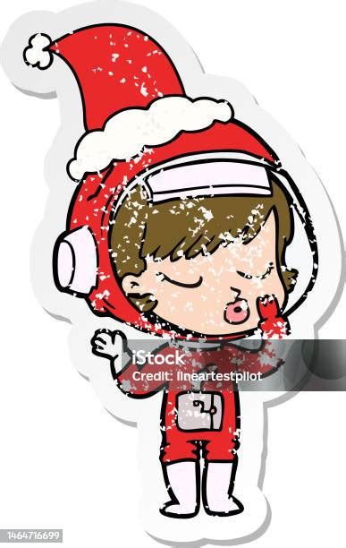 산타 모자를 쓰고 예쁜 우주 비행사 소녀의 손으로 그린 고민 스티커 만화 귀여운에 대한 스톡 벡터 아트 및 기타 이미지 귀여운 낙서 드로잉 데칼 Istock