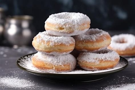 Premium Photo Tasty Powdered Sugar Donuts On Table