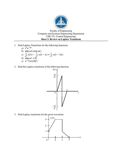 Sheet 2 Laplace Transform Pdf Laplace Transform Applied Mathematics