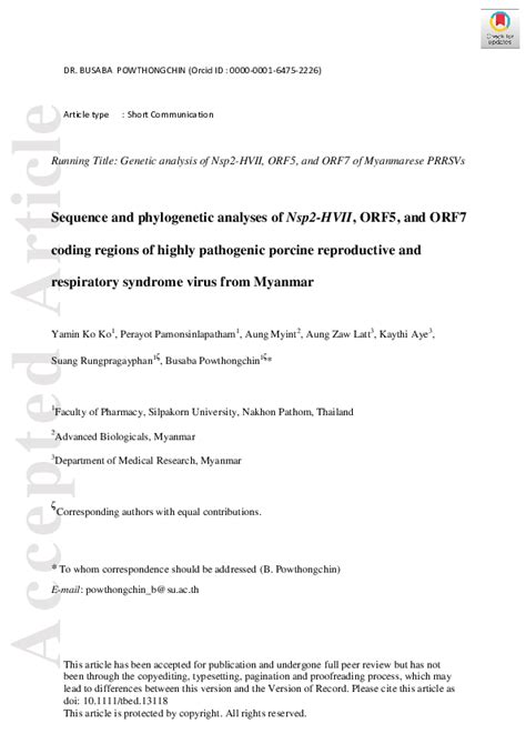Pdf Sequence And Phylogenetic Analyses Of Nsp2‐ Hvii Orf 5 And Orf 7 Coding Regions Of