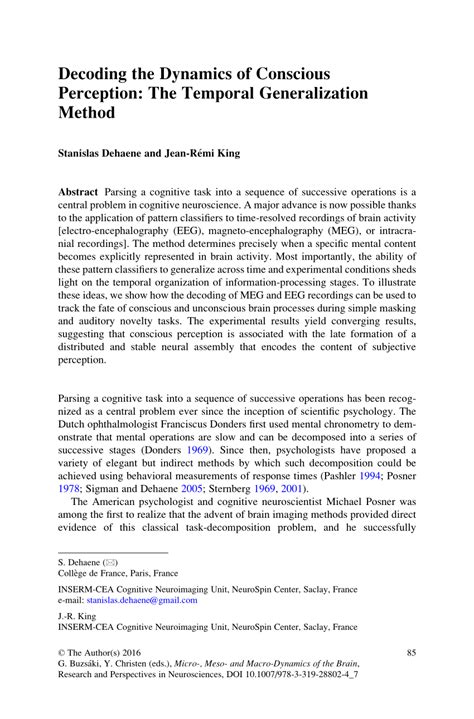 Pdf Decoding The Dynamics Of Conscious Perception The Temporal