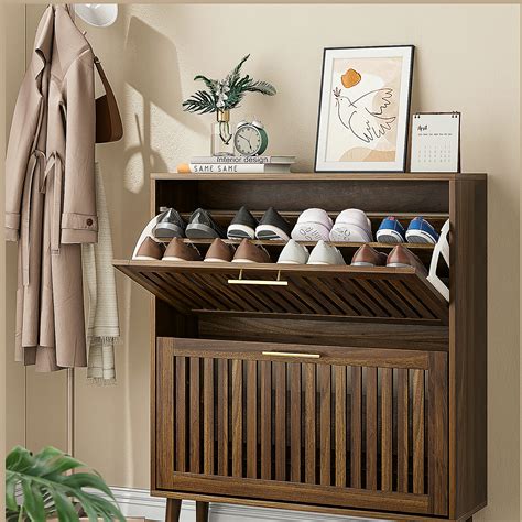 Corrigan Studio 315 Inch Walnut Shoe Storage Cabinet Medieval Modern