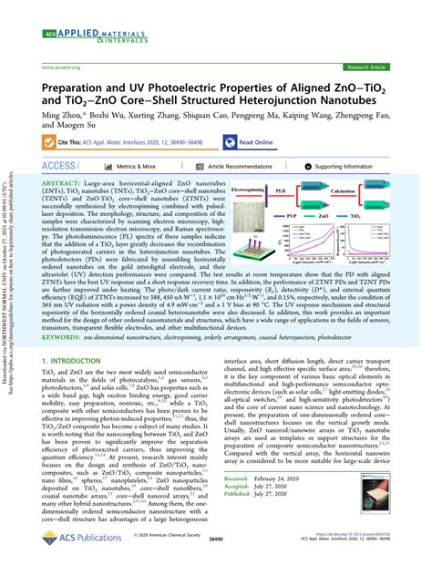 Pdf Preparation And Uv Photoelectric Properties Of Aligned Zno Tio 2 And Tio 2 Zno Core Shell