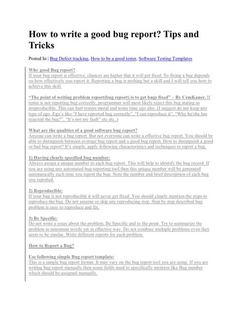 How To Write A Good Bug Report Pdf Software Bug Software Testing