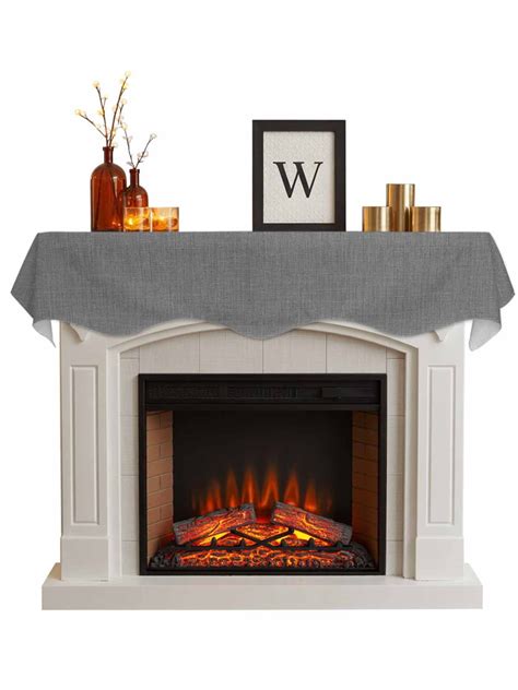 Vintage Dark Gray Fireplace Mantle Scarf Farmhouse Retro Solid Color Linen Texture Mantel Cover