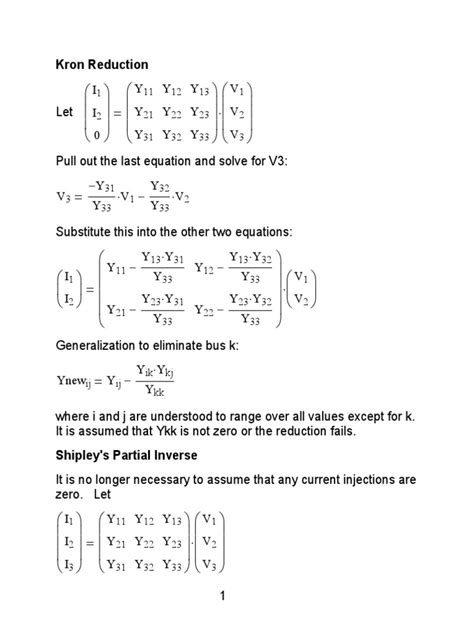 Kron Reduction Matrix Partial Inverse Method Pdf Linear Algebra
