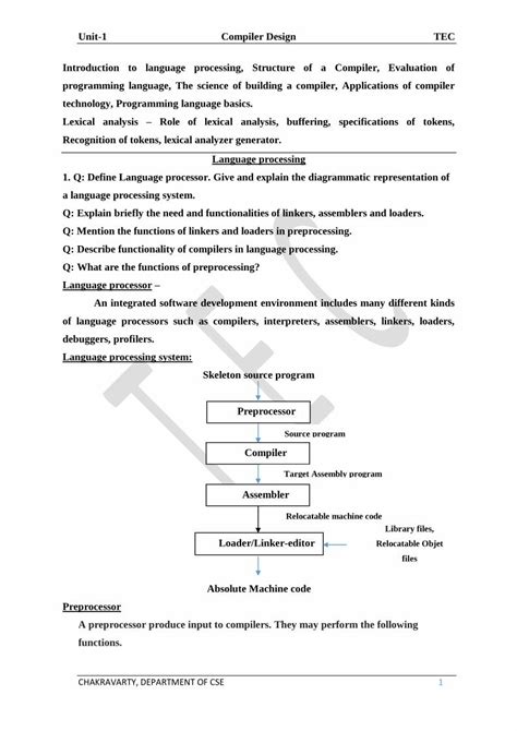 Pdf Unit 1 Compiler Design Tec Introduction To Language Dokumentips