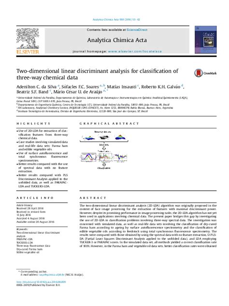 Pdf Two Dimensional Linear Discriminant Analysis For Classification Of Three Way Chemical Data