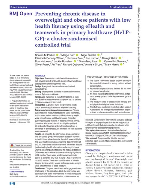 Pdf Preventing Chronic Disease In Overweight And Obese Patients With Low Health Literacy Using