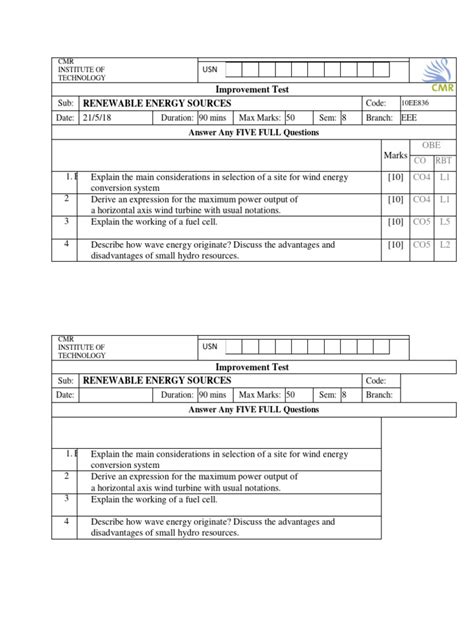 Iat Iii Question Paper With Solution Of 10ee836 Renewable Energy