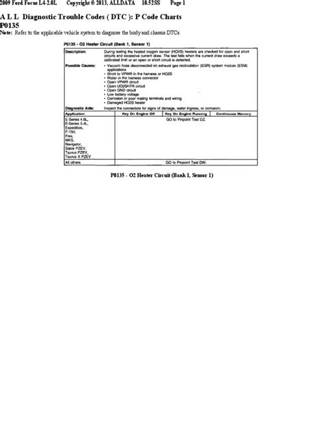 A L L Diagnostic Trouble Codes Dtc P Code Charts P0135 Pdf
