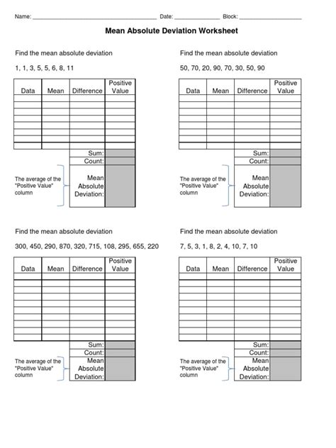 Mean Absolute Deviation Worksheet Pdf Worksheets Library