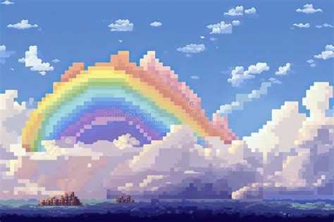 Lgbtqia Rights Pixel Art Pixelated Cloud Sky Rainbow Stock