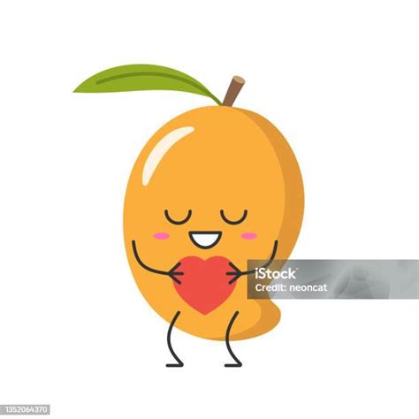 망고 캐릭터 만화 사랑 기호 하트 좋아하는 육즙 열대 과일 색상 오렌지 행복 감정 웃는 얼굴 아이콘 벡터 일러스트 0명에 대한 스톡 벡터 아트 및 기타 이미지 Istock