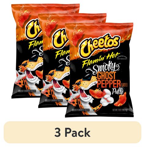 3 Pack Cheetos Flamin Hot Smoky Ghost Pepper Puffs 7 Oz Packaging May Vary