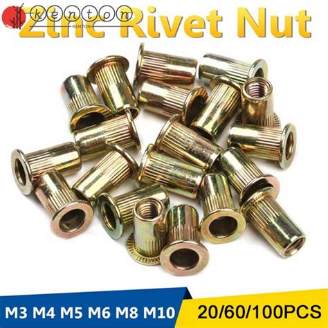 Kenton Rivet Nuts เหล็กคาร์บอน 20 60 100 ชิ้นใส่ Nutsert Collication Cap Reveting ฮาร์ดแวร์