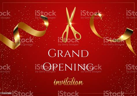 그랜드 오프닝 초대장 빨간색 벡터 배너입니다 황금 리본을 자르는 빛나는가 위 열기에 대한 스톡 벡터 아트 및 기타 이미지 열기 0명 3차원 형태 Istock