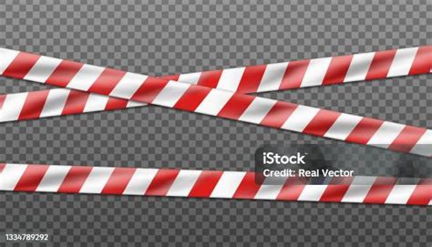 현실적인 벡터 위험 흰색과 빨간색 줄무늬 리본 범죄 현장 이나 건설 지역에 대한 경고 표지판의 주의 테이프 투명하게 격리됩니다 0명에 대한 스톡 벡터 아트 및 기타 이미지