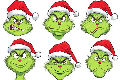 Set Of Grinch Faces Clipart Elements Characters Face Of The Christmas