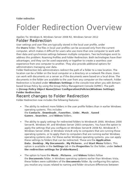 Folder Redirection Pdf Group Policy Microsoft Windows