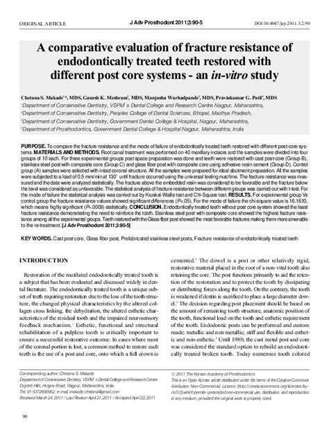 Pdf A Comparative Evaluation Of Fracture Resistance Of Endodontically Treated Teeth Restored