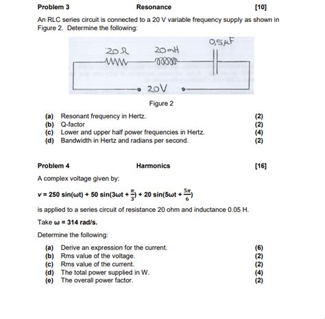 Solved Problem Resonance An RLC Series Circuit Is Chegg