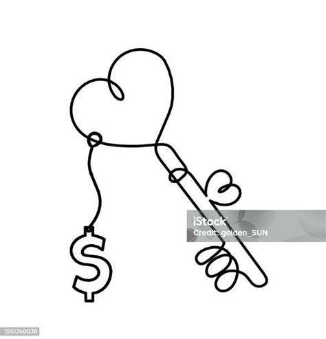 흰색에 연속적인 선 그리기로 달러가 있는 추상적인 하트 키 가방에 대한 스톡 벡터 아트 및 기타 이미지 가방 걸쇠 경제 Istock