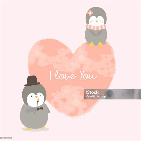 하트 모양 배경에 앉아있는 사랑에 귀여운 펭귄 펭귄 그림 발렌타인 데이 일러스트 가축우리에 대한 스톡 벡터 아트 및 기타 이미지