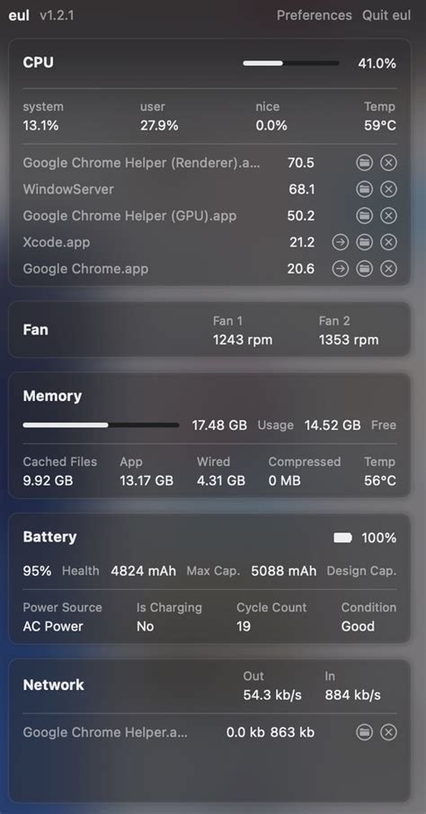 Macos Status Monitoring App Written In Swiftui View Top Cpunetwork