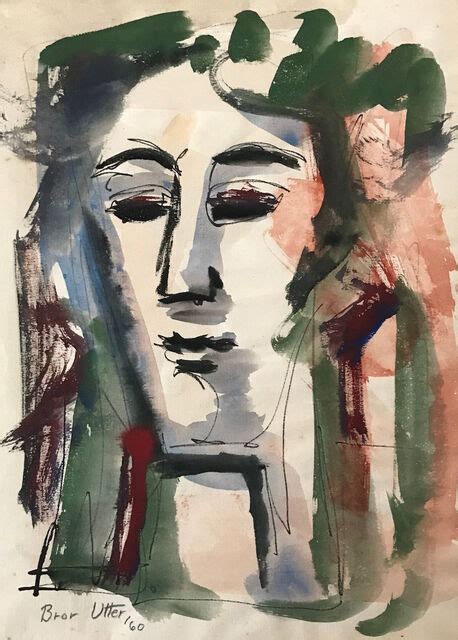 Bror Utter Modern Abstract Watercolor Bust 1960 Artsy
