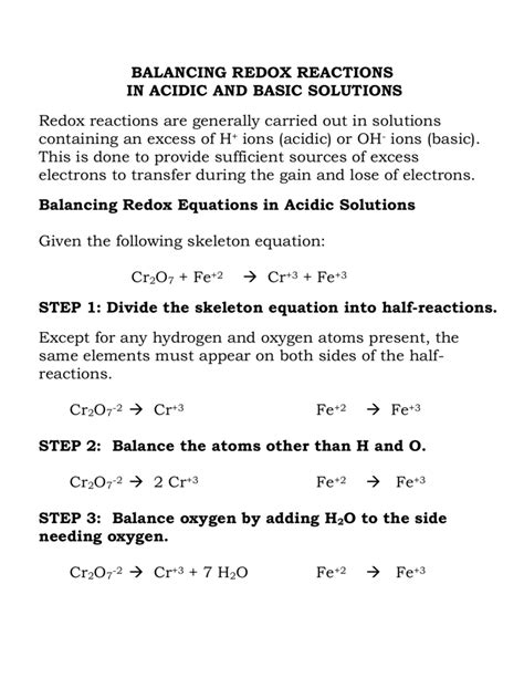 Balancing Redox Reactions In Acidic And Basic Conditions Redox