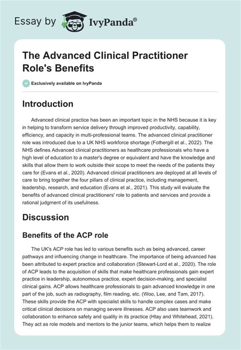 The Advanced Clinical Practitioner Roles Benefits 1413 Words Report Example