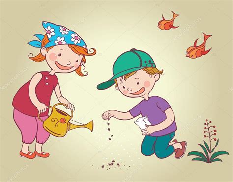 어린이 꽃 씨앗 심기 — 스톡 벡터 © Kimazo 67884391