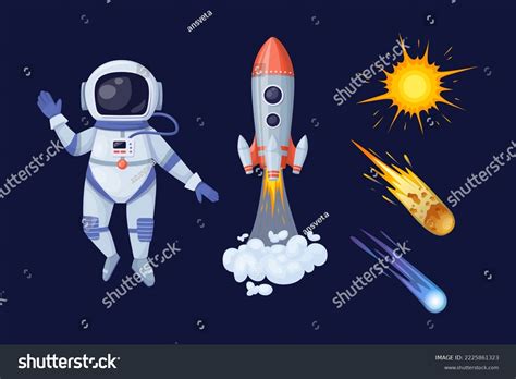 Set Space Objects Astronaut Floating Outer Stock Vector Royalty Free 2225861323 Shutterstock