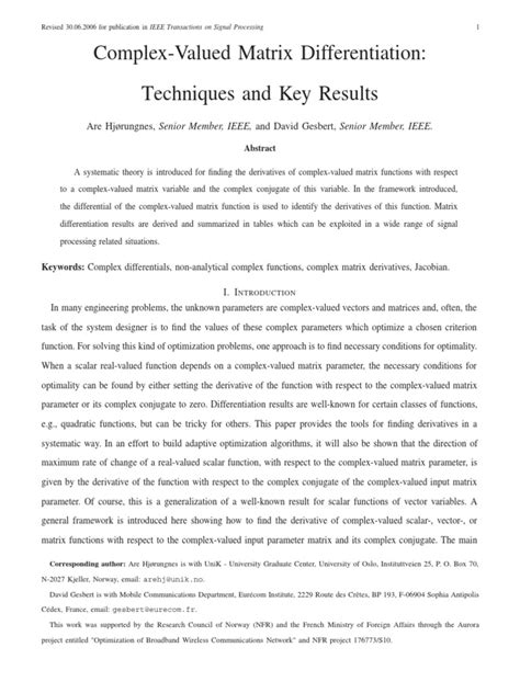 Matrix Calculus Derivative Complex Number