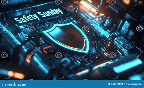Cyber Safety Sunday Card Showcasing A Glowing Shield On A Laptop With Cybersecurity Symbols And