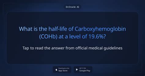 What Is The Half Life Of Carboxyhemoglobin Cohb At A Level Of 19 6