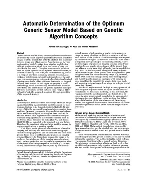 Pdf Automatic Determination Of The Optimum Generic Sensor Model Based