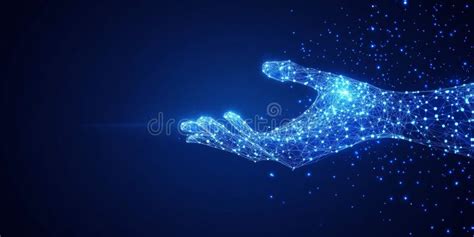 Abstract Blue Glowing Hand Reaching For Network Of Connected Dots