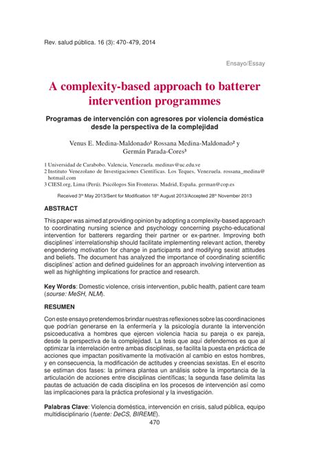 Pdf A Complexity Based Approach To Batterer Intervention Programmes