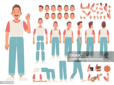 애니메이션을 위한 십대 소년 캐릭터 생성자입니다 다양한 신체 위치 팔과 다리 자세 및 제스처 소년에 대한 스톡 벡터 아트 및 기타 이미지 Istock
