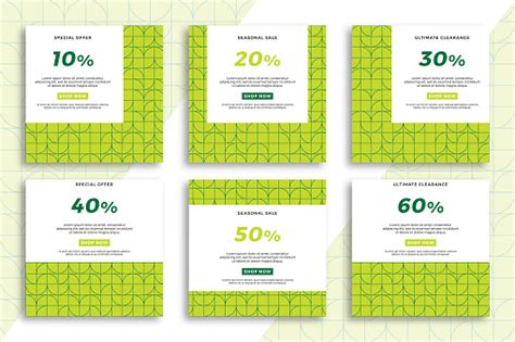 기하학적 패턴의 현대 사각형 광고 웹 배너 템플릿 우아한 판매 및 할인 프로모션 배경 자연 녹색 색상의 소셜 미디어 깨끗하고